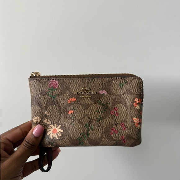 Coach | Bags | Coach Tan Wristlet With Floral Embroidery | Poshmark